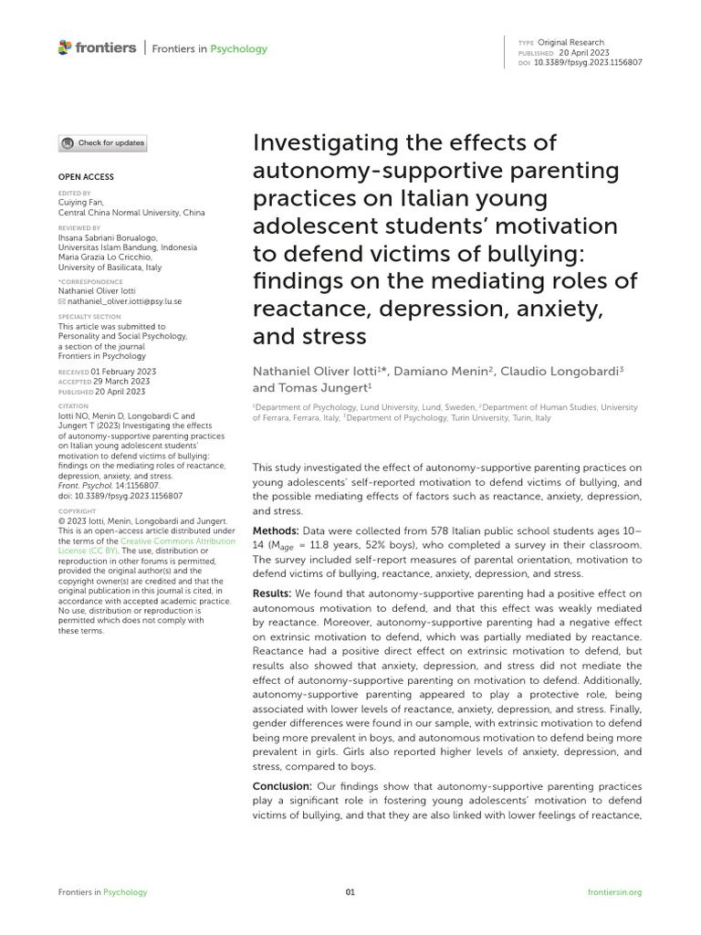 Investigating The Effects of Autonomy-Supportive P | PDF | Cyberbullying | Bullying