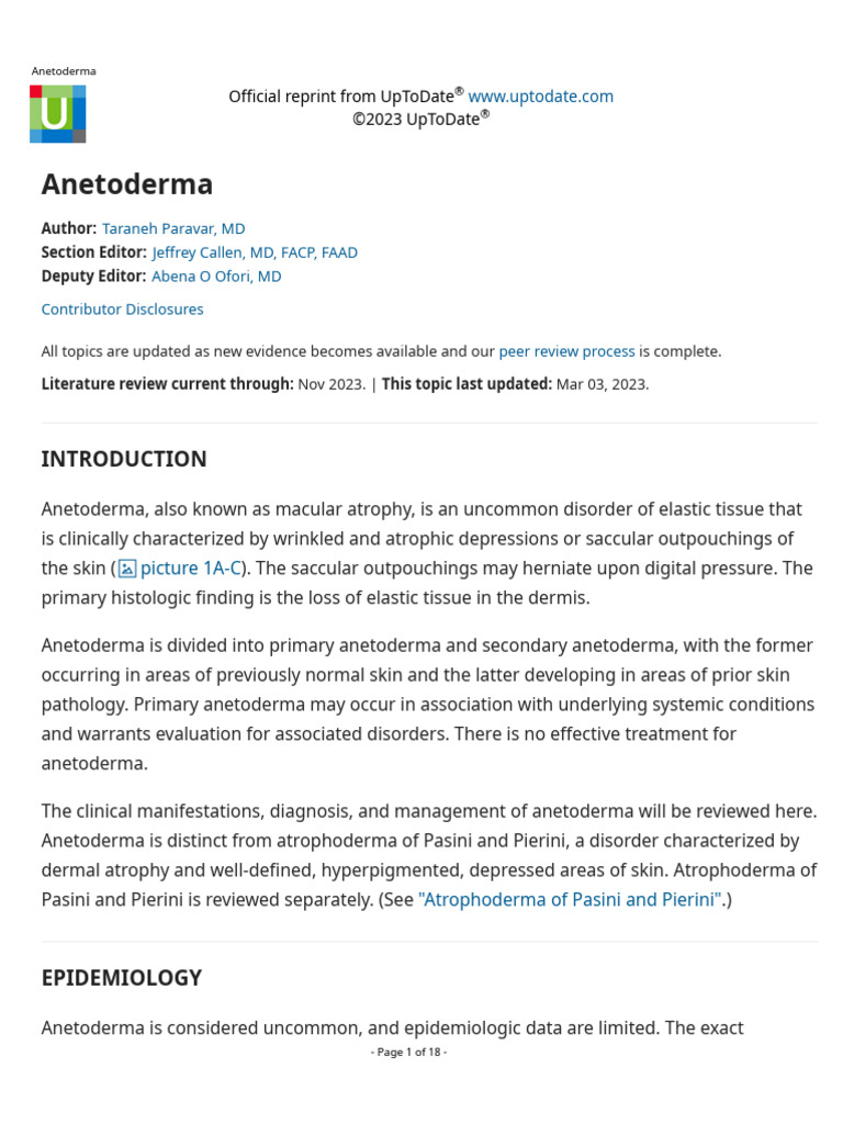 Anetoderma UpToDate | PDF | Biopsy | Medical Diagnosis