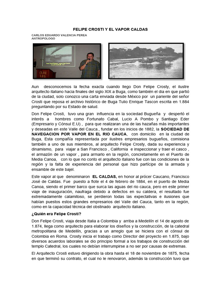 Felipe Crosti y el Vapor Caldas en Buga | PDF