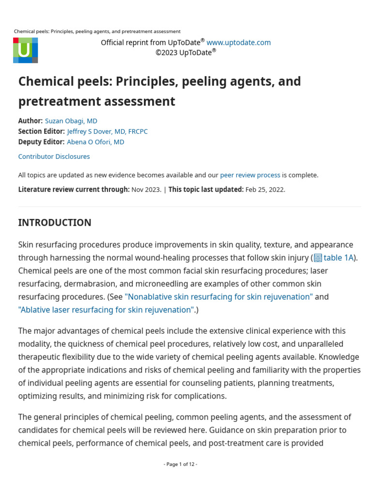 Chemical Peels: Principles, Peeling Agents, And Pretreatment Assessment | PDF | Scar | Dermatology