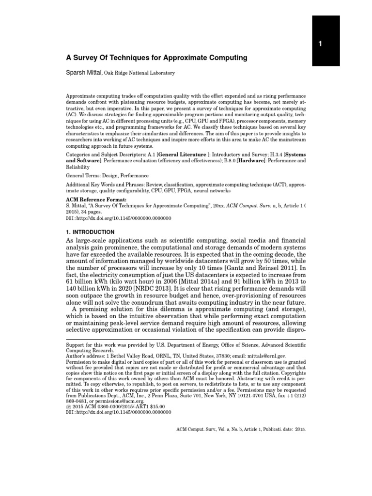 A Survey of Techniques For Approximate Computing | PDF | Reliability Engineering | Integer ...
