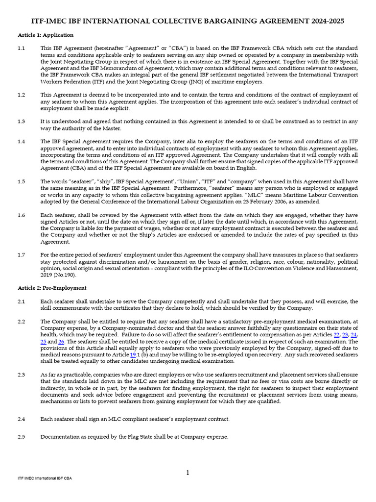 ITF IMEC International IBF CBA 2024-2025 | PDF | Employment | Overtime