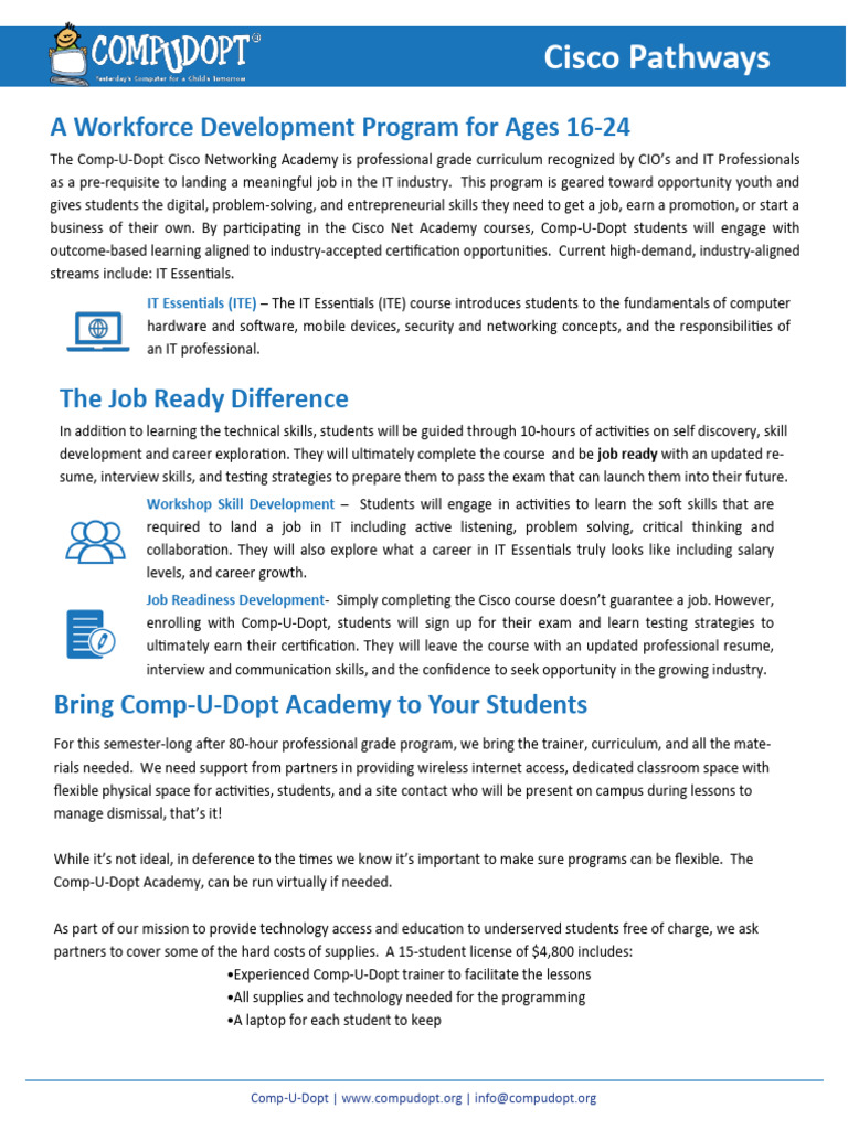 Compudopt Cisco Pathways | PDF | Workforce Development