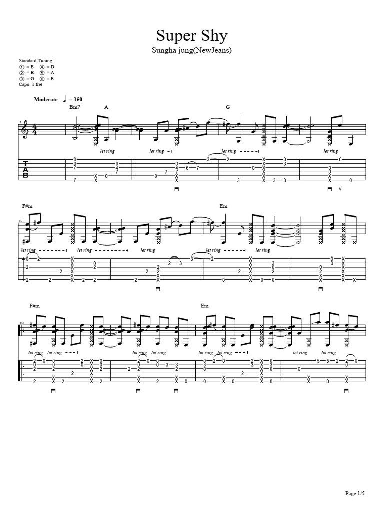 Super Shy Guitar Tab by Sungha Jung | PDF | Chordophones | Irish ...