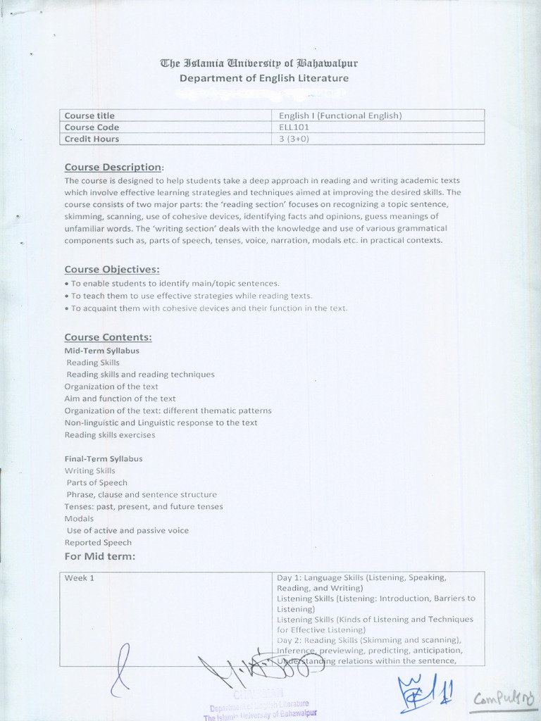 ADP& BS First Semester 2023-24 (Functional English. Compulsory Subject ...