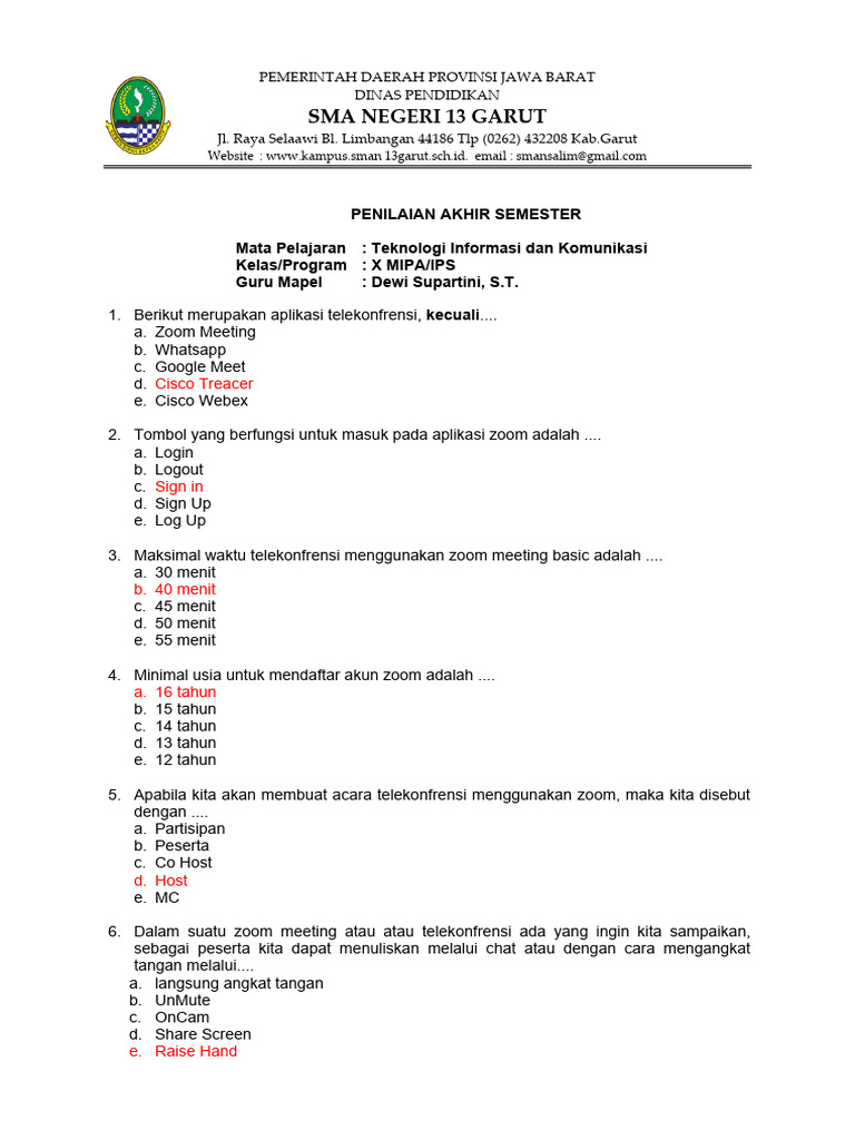 Soal TIK PAS Kelas X TP 2022-2023 | PDF | Komputer