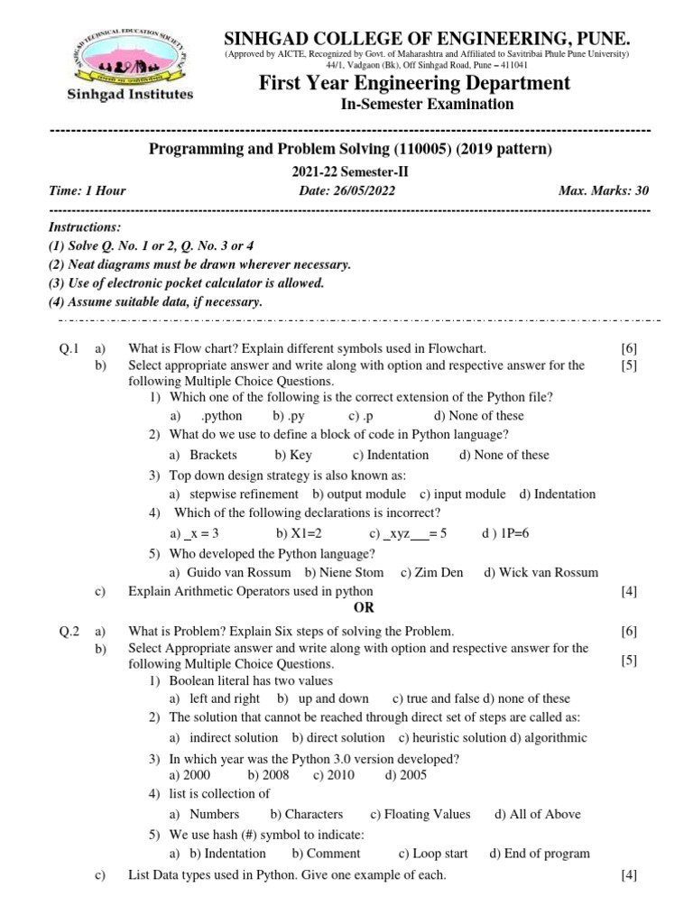 Programming and Problem Solving Exam Guide | PDF | Control Flow | Python (Programming Language)
