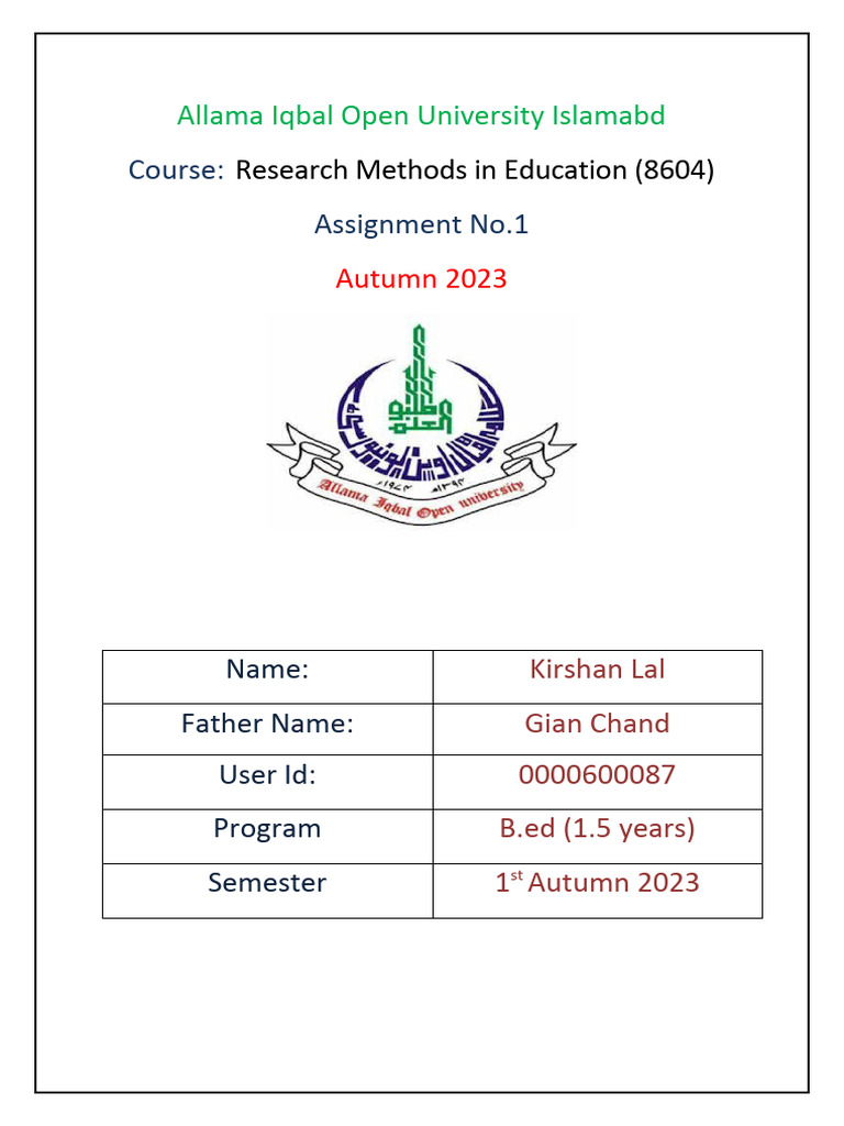 Course: Assignment No.1: Allama Iqbal Open University Islamabd | PDF ...