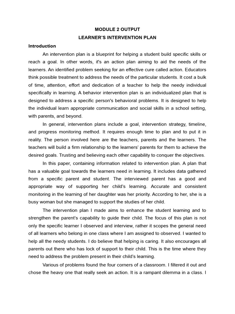 Module 2 - Output - Intervention Plan | PDF | Motivational | Motivation