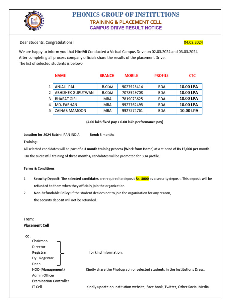 Hiremi Result Notice | PDF