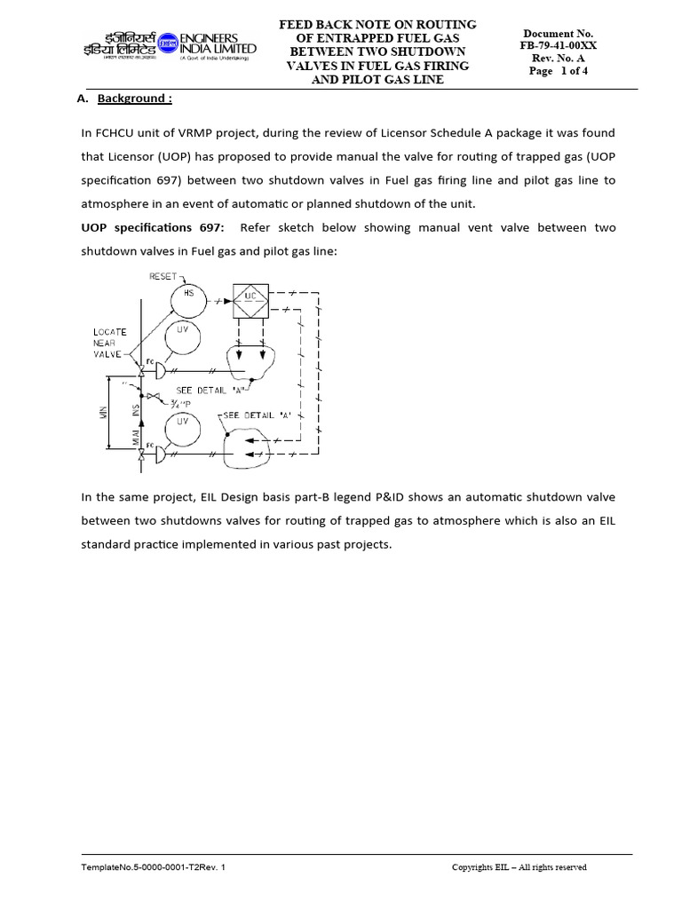 FEED BACK NOTE ON ROUTING OF ENTRAPPED FUEL GAS BETWEEN TWO SHUTDOWN VALVES IN FUEL GAS FIRING ...