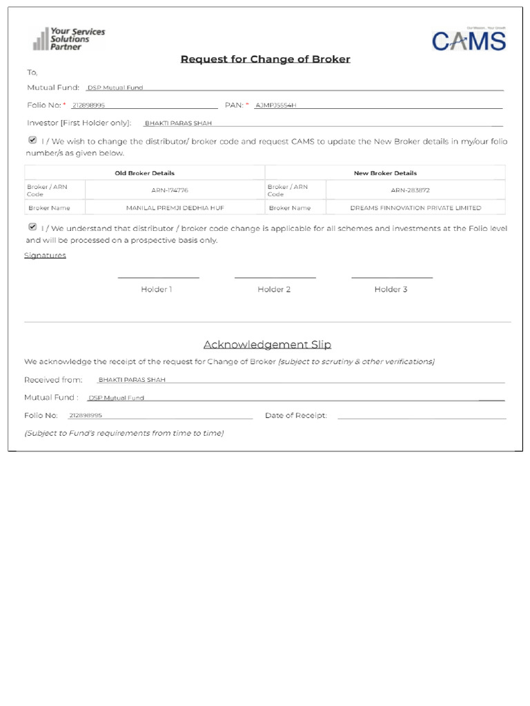 Request For Change in Broker | PDF