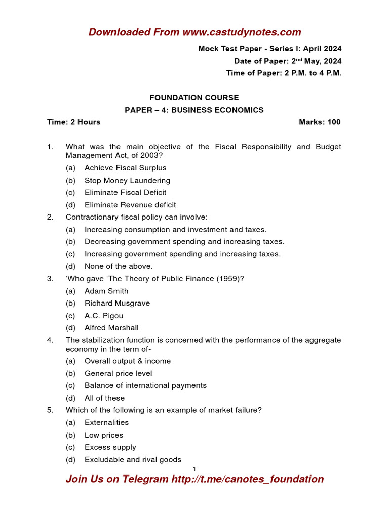 CA Foundation Economics Q MTP 1 June 2024 Castudynotes Com | PDF ...