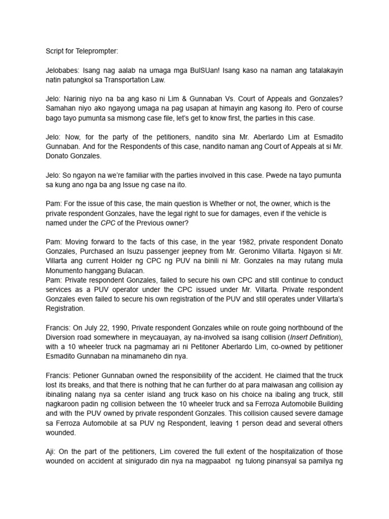 Script For LPU (Teleprompter) | PDF | Damages | Common Law
