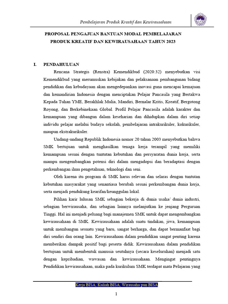 Proposal PKK Untuk Siswa | PDF | Bisnis | Seni
