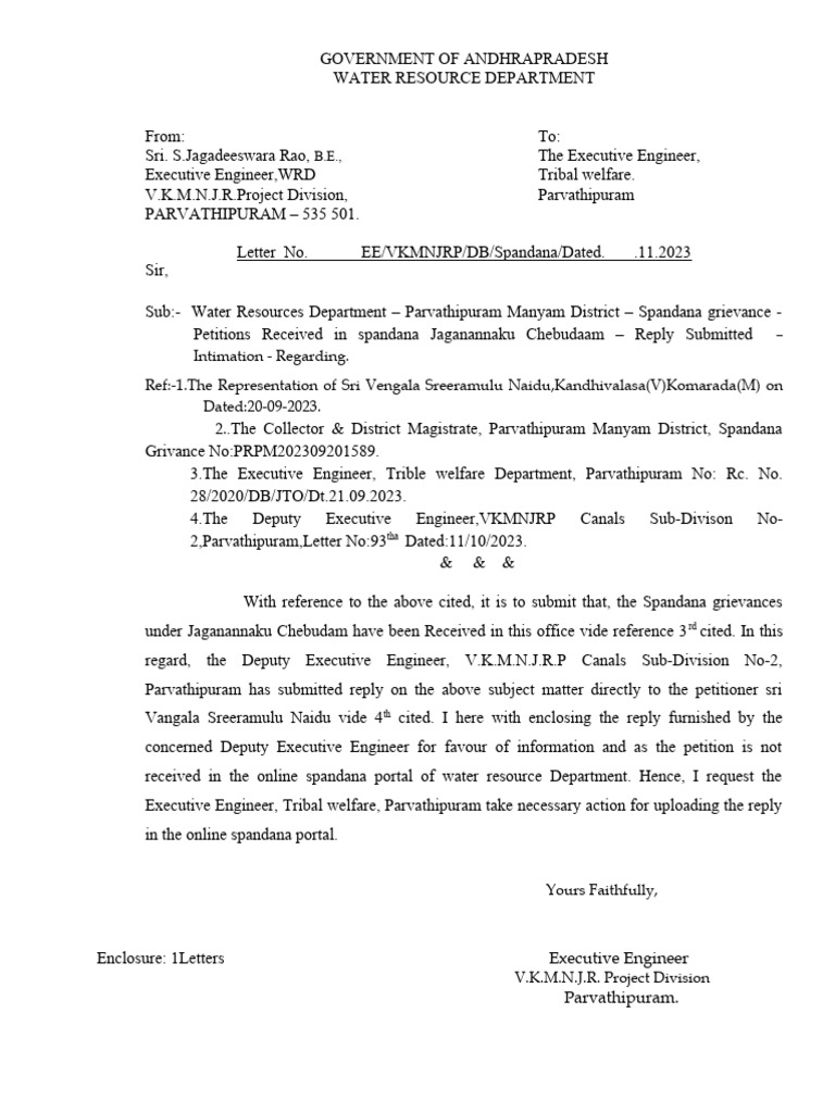 EE To District Collector Spandana Letter Janasenaa | PDF | Science & Mathematics