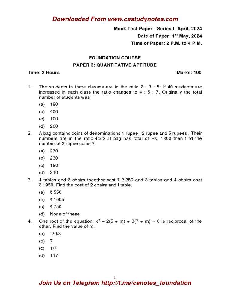 CA Foundation Math Stats LR Q MTP 1 June 2024 Castudynotes Com | PDF ...