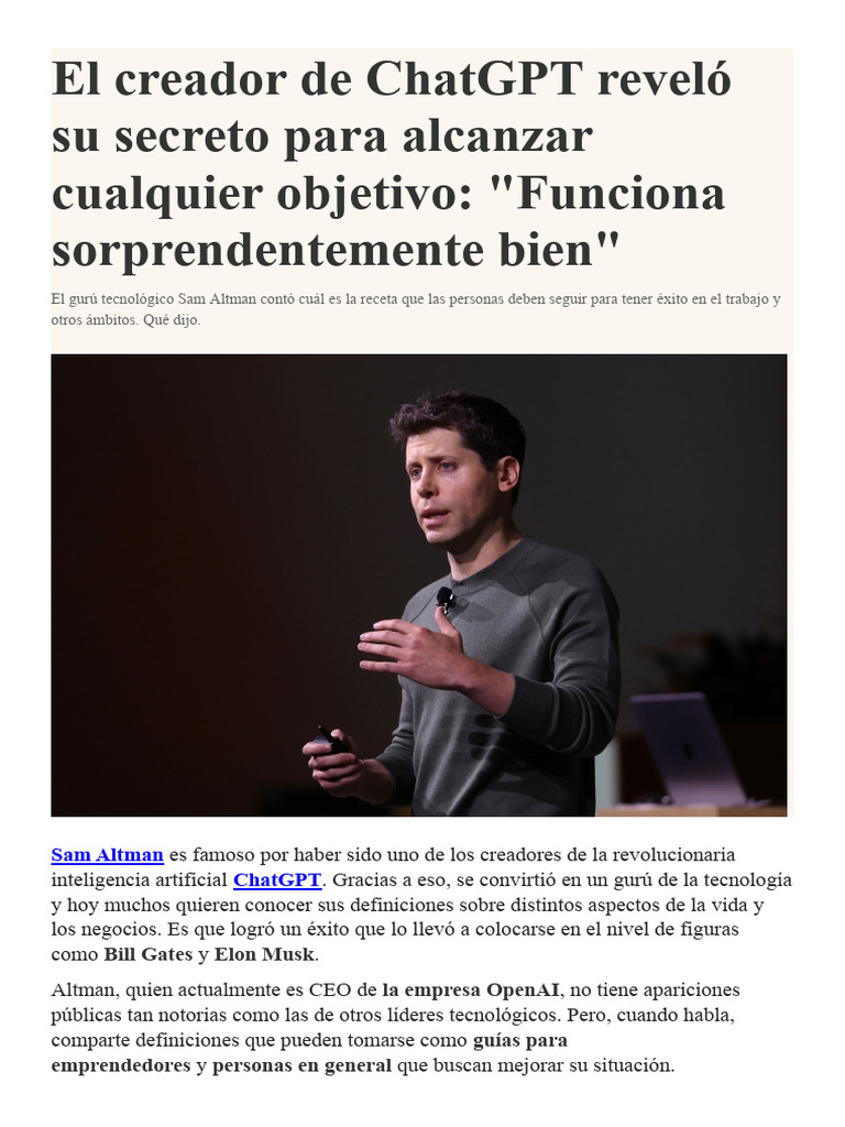 El Creador de ChatGPT Reveló Su Secreto para Alcanzar Cualquier ...