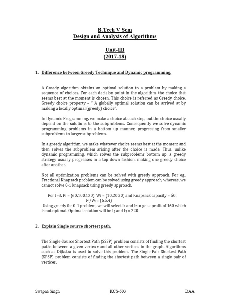 Daa Endsem Paper Sol Unit III | PDF | Vertex (Graph Theory) | Computational Problems