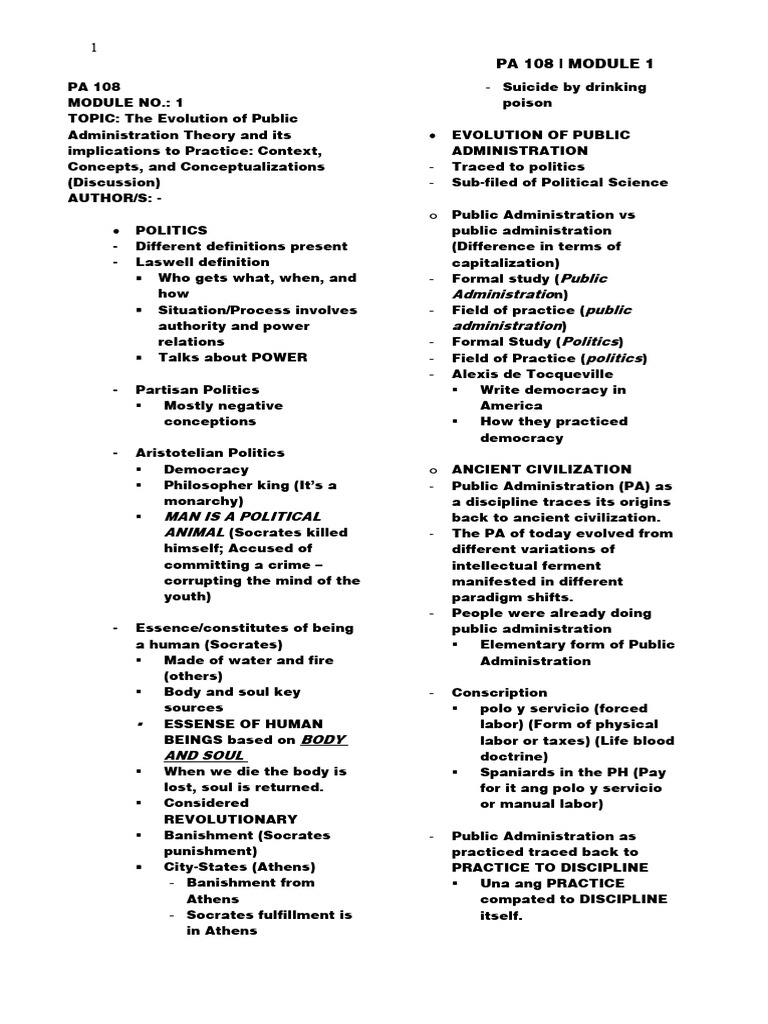 1 Pa 108 - Module 1: Public Administratio Public Administration ...
