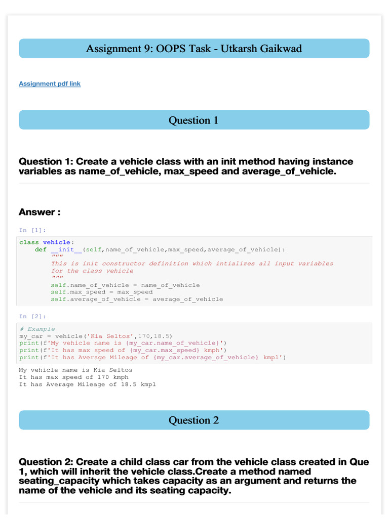 Assignment 9 Utkarsh | PDF | Class (Computer Programming) | Inheritance (Object Oriented ...