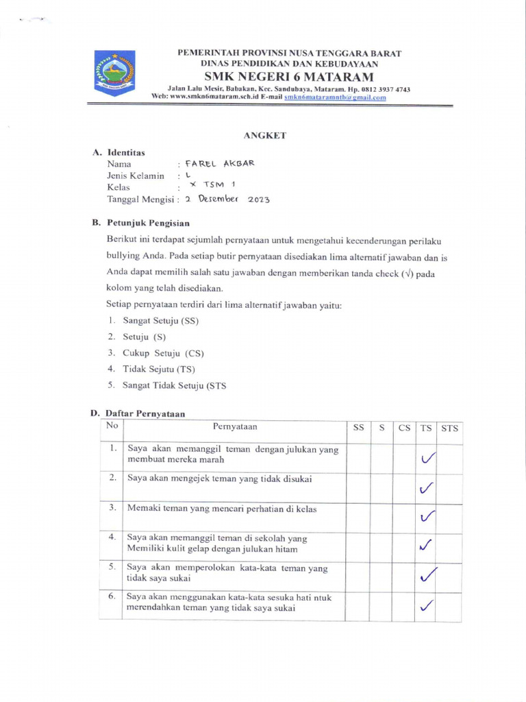 Angket Farel Akbar | PDF