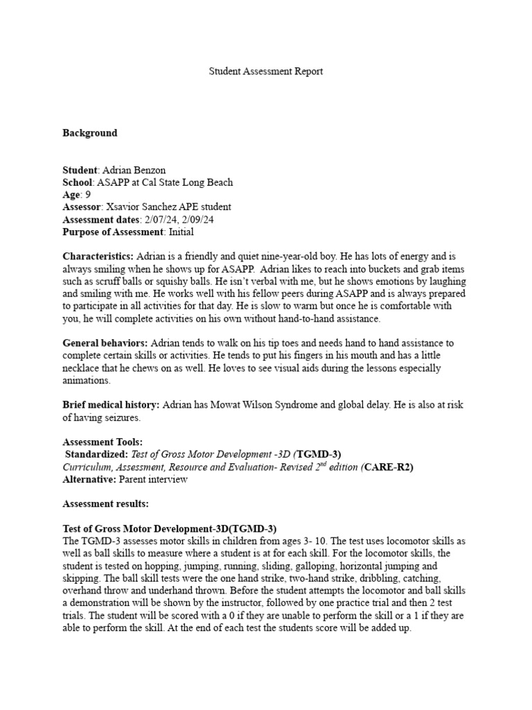 student assessment report | PDF | Cognition | Psychology