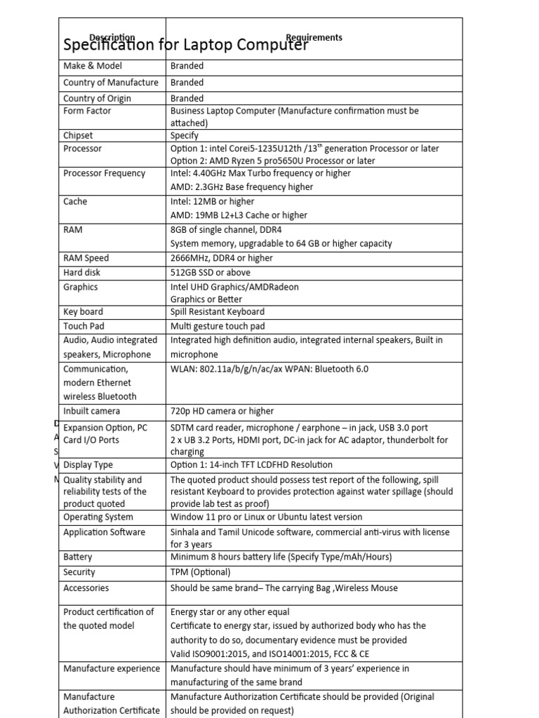 Laptop Spec | PDF | Laptop | Computer Architecture