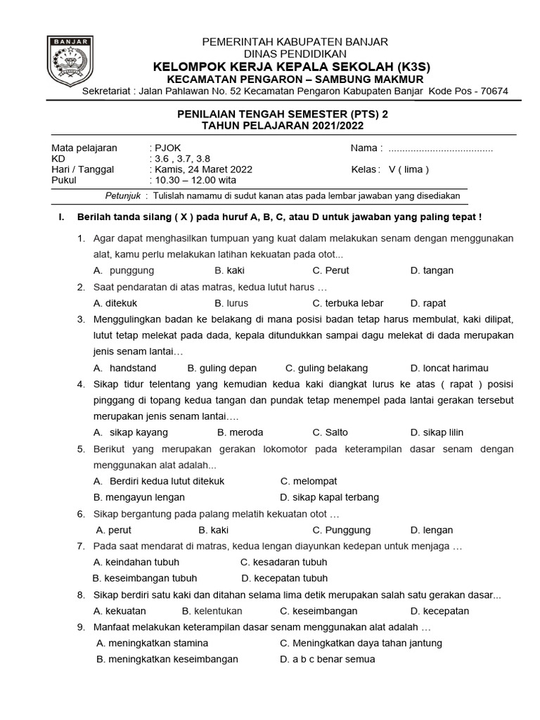 Soal Pjok Kelas 5 PTS Sem 2 2021-2022 | PDF