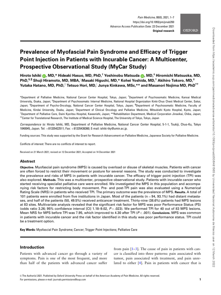 Prevalence of Myofascial Pain Syndrome and Efficacy of Trigger Point ...