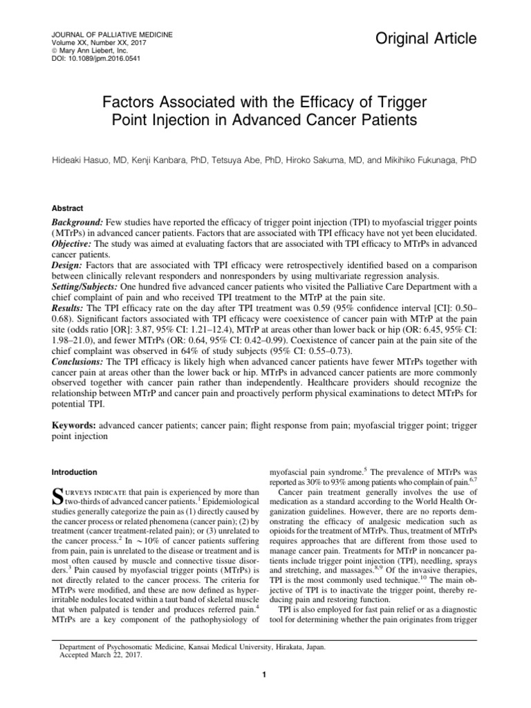 Factors Associated With The Efficacy of Trigger Point Injection in ...