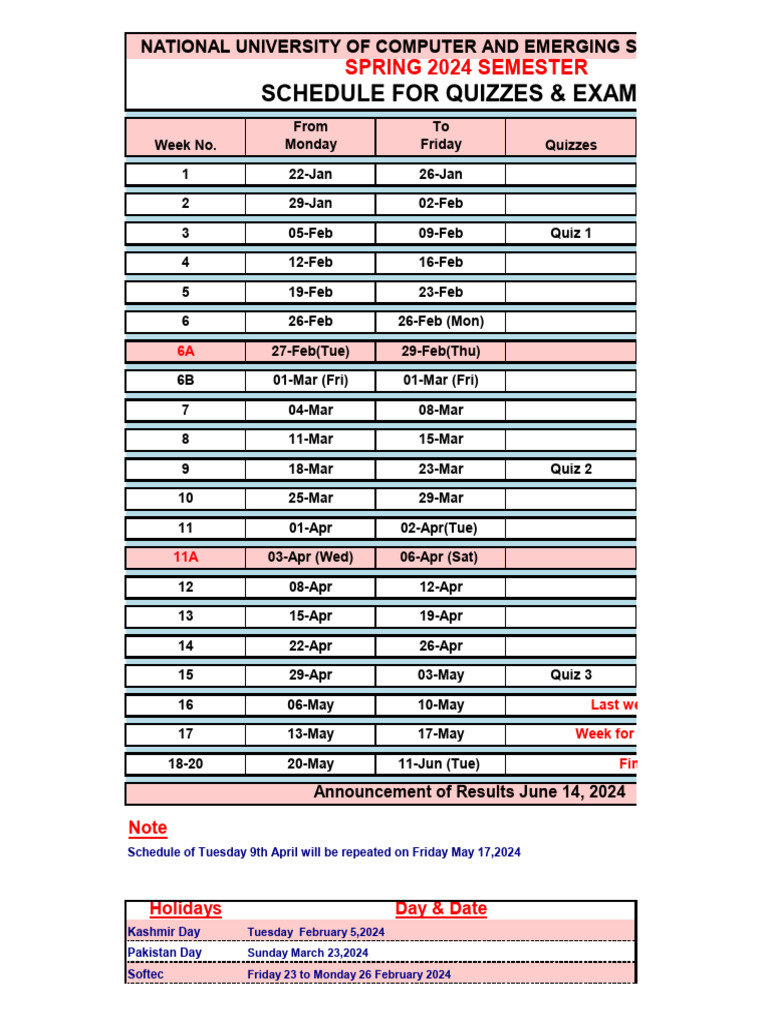 Schedule For ExamTests Spring 2024.rev | PDF | Academic Term ...