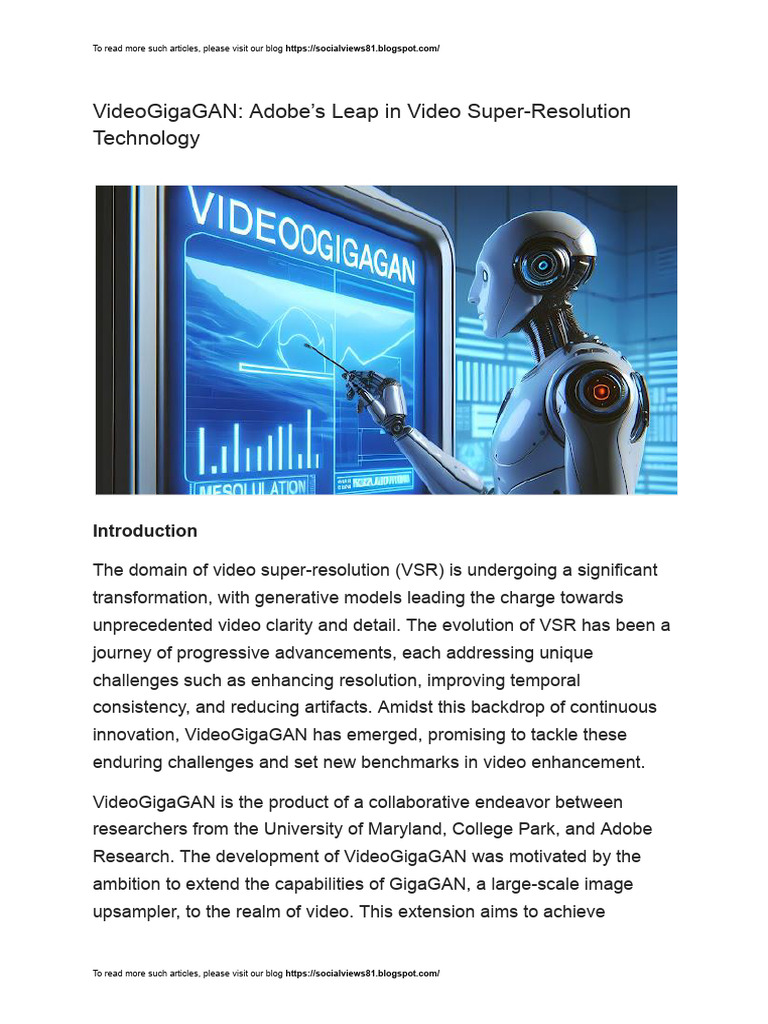 VideoGigaGAN: Adobe's Leap in Video Super-Resolution Technology | PDF | Video | Computational ...