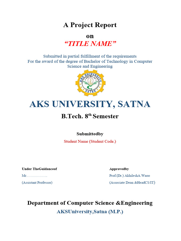 Revised Sample Cover Pages For Project Report CSE | PDF | Academic ...