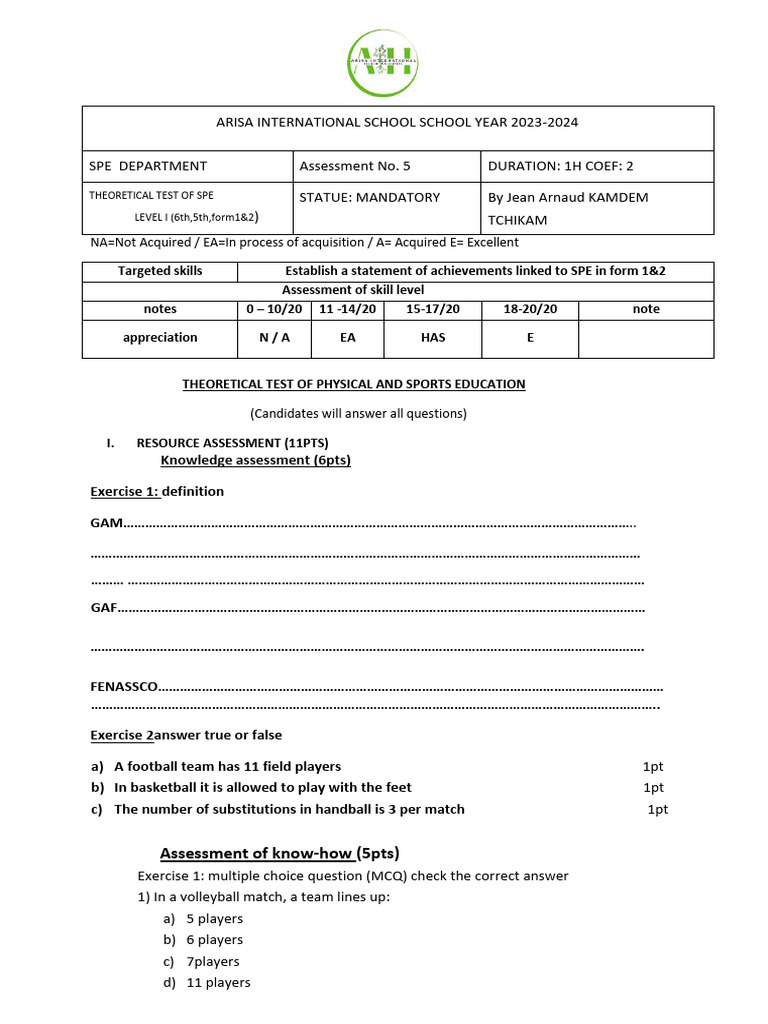 Arisa Eval 5. SPE FORM 1&2 | PDF