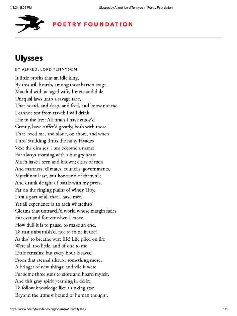 Ulysses Poem by Alfred Lord Tennyson | PDF