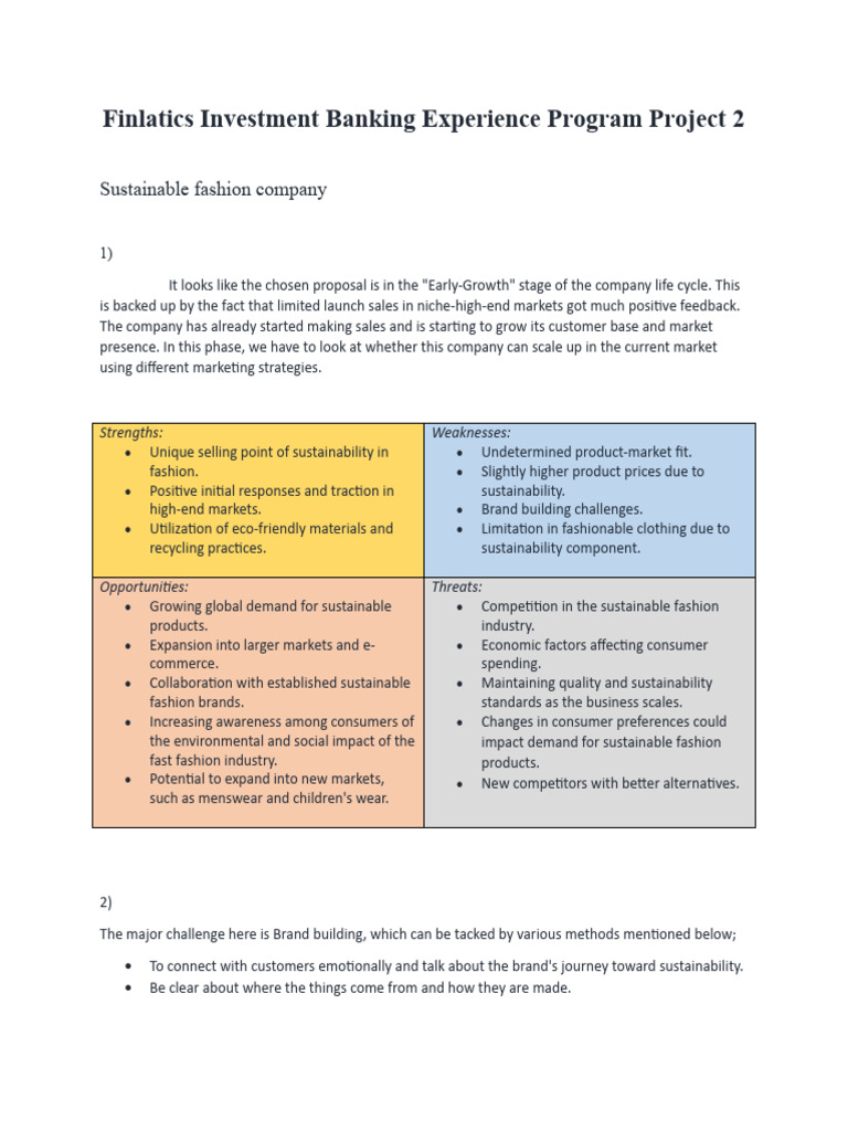 Finlatics Investment Banking Experience Program Project 2 | PDF | Brand ...