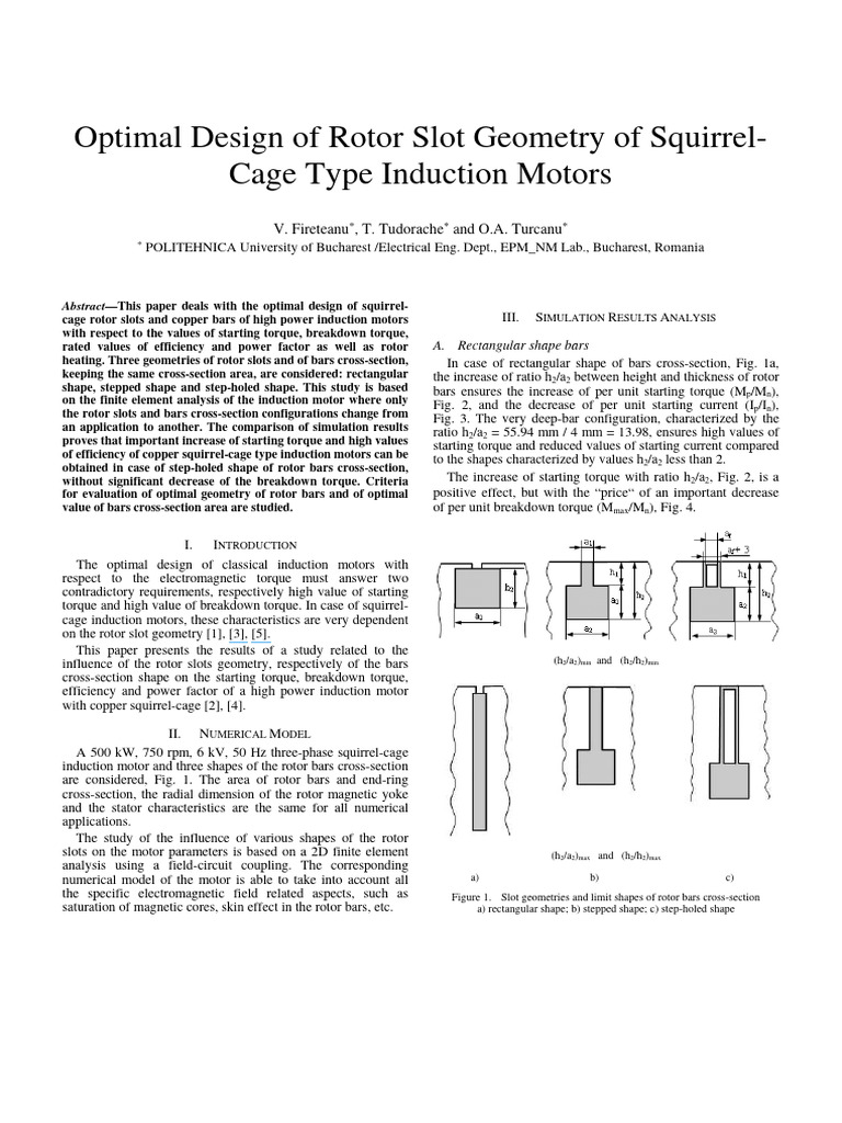 Optimal Design of Rotor Slot Geometry of | PDF | Electric Motor ...