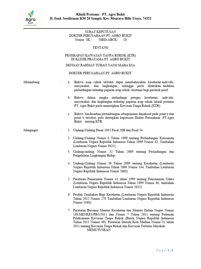 SK Kawasan Tanpa Rokok (KTR) | PDF