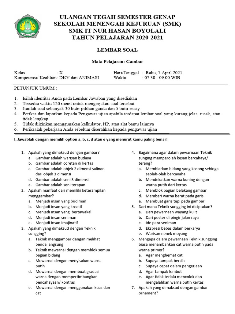 Soal Gambar Uts 2 Finish | PDF