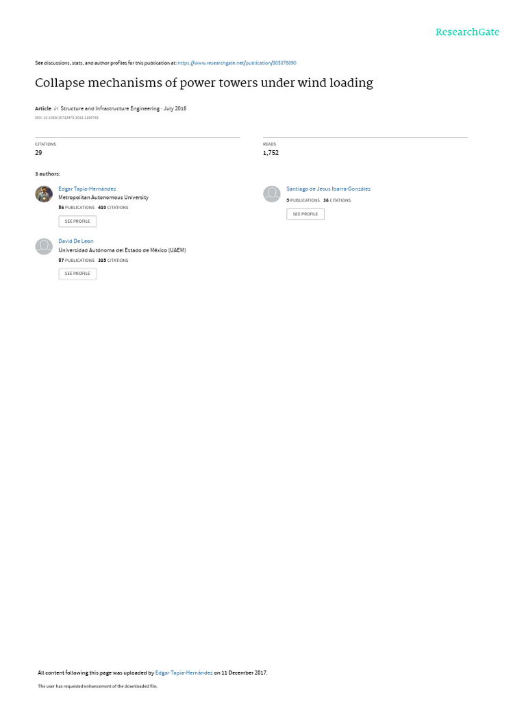 Collapse mechanism of towers under wind | PDF | Deformation ...