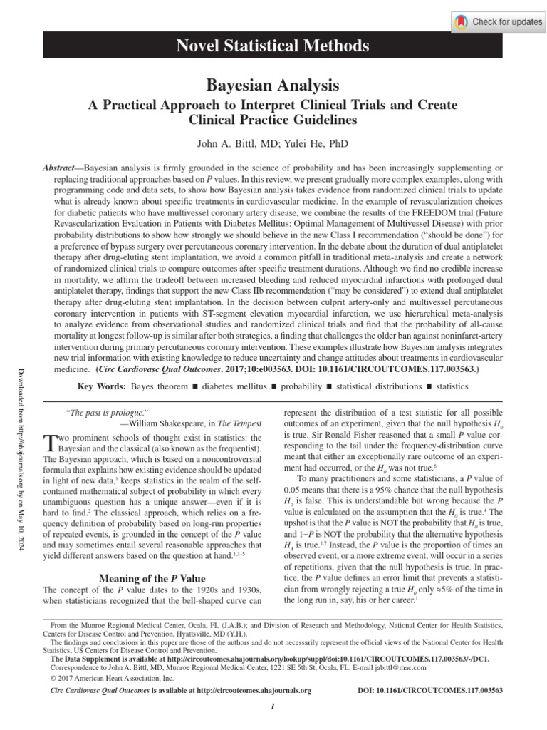 Bittl He 2017 Bayesian Analysis A Practical Approach To Interpret Clinical Trials and Create ...
