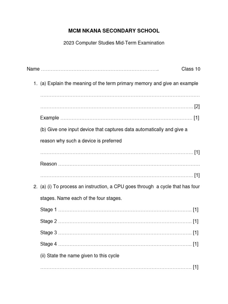 Grade 10 Computer Studies Exam 2023 | PDF | Computing | Computer Science
