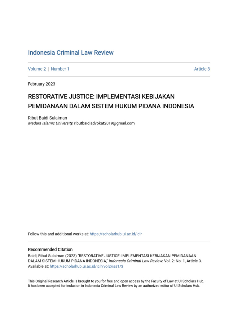 Restorative Justice di Indonesia | PDF