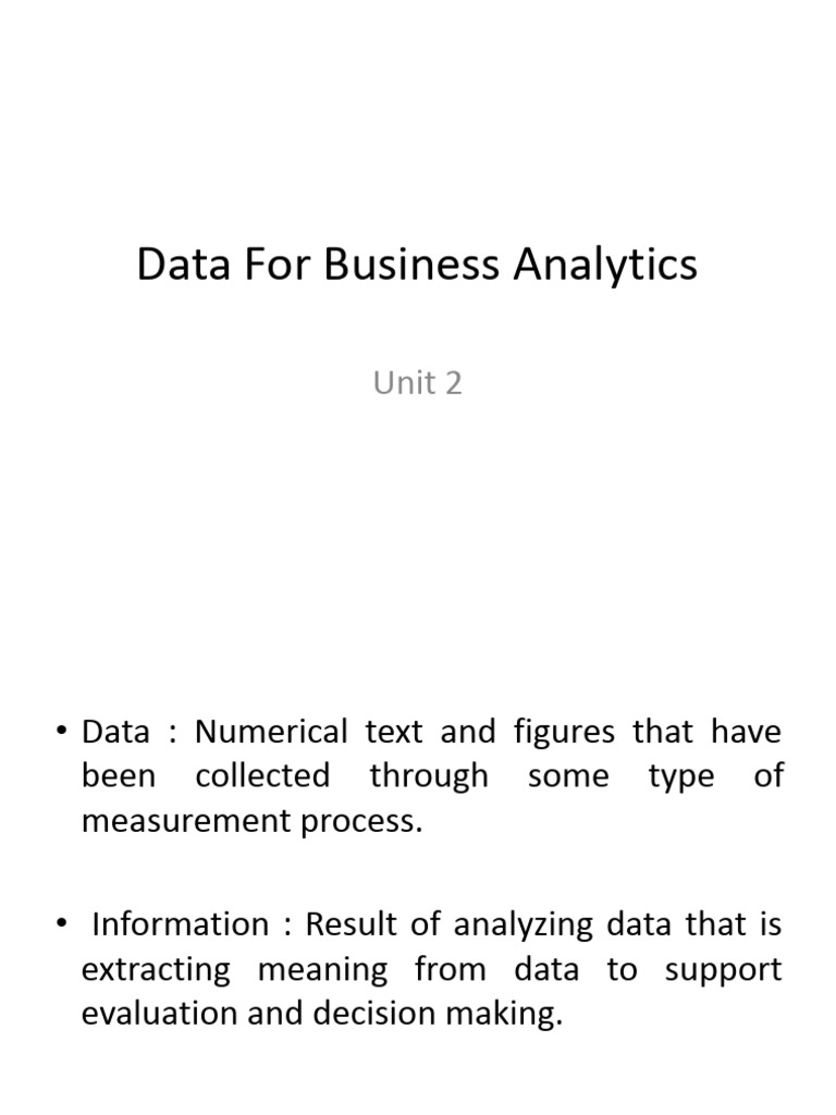 Data For Business Analytics Unit 2 | PDF | Big Data | Estimator