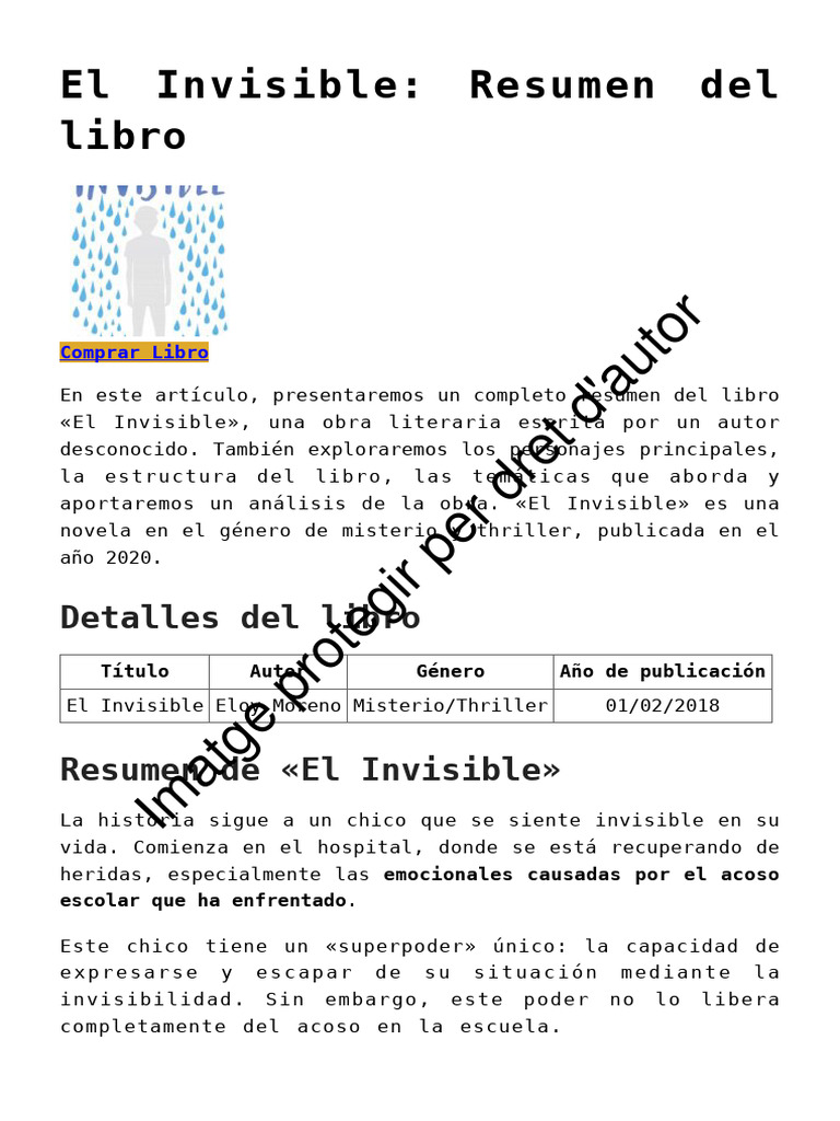 Resumen Invisible | Descargar gratis PDF | Suspense (Género)