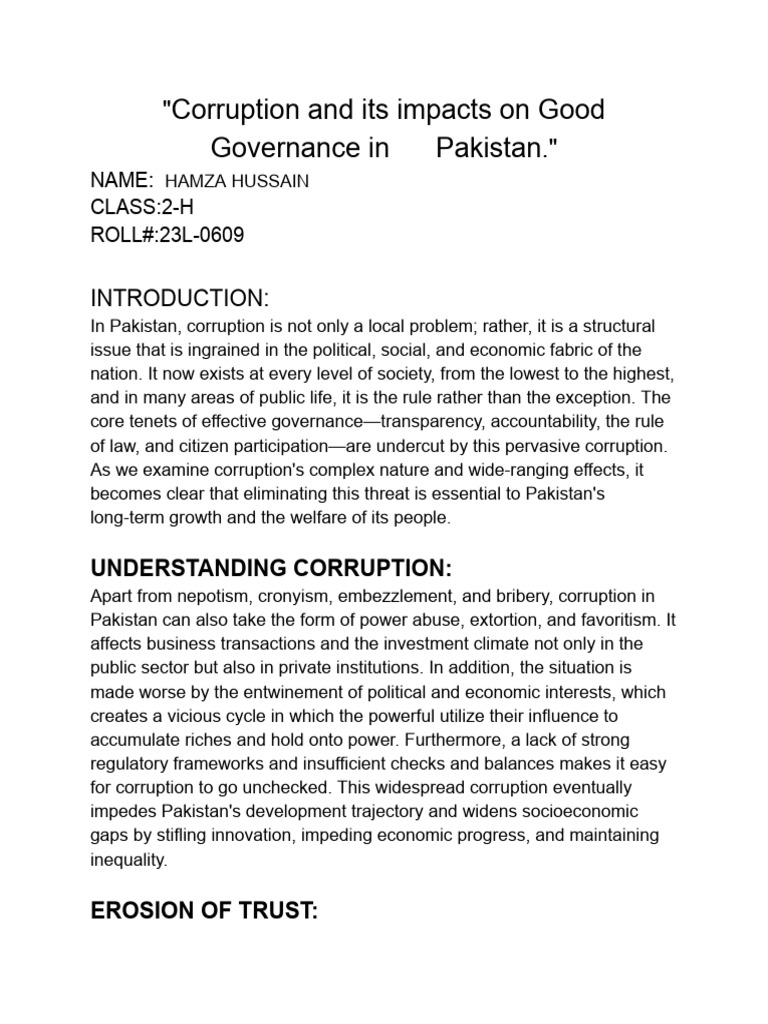 Corruption and Its Impacts On Good Governance in Pakistan | PDF ...