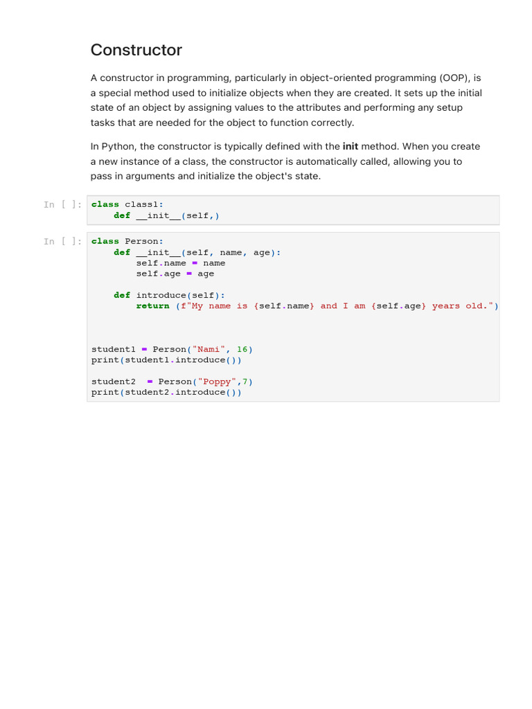 Constructor: Class Def Class Def | PDF | Method (Computer Programming) | Class (Computer ...