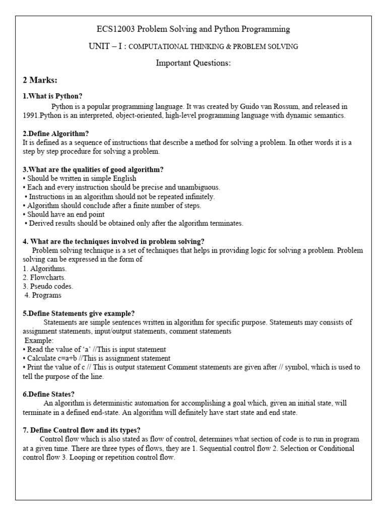 ECS12003 Problem Solving and Python Programming | Download Free PDF ...
