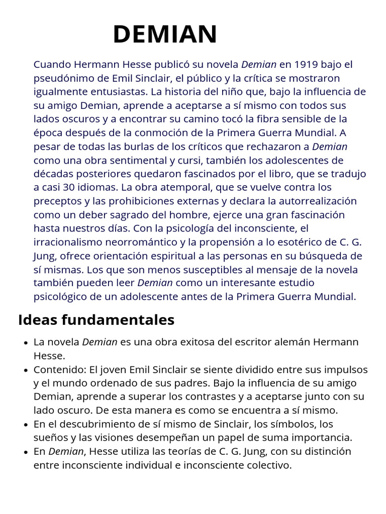 DEMIAN | PDF | Hermann Hesse | Carl Jung